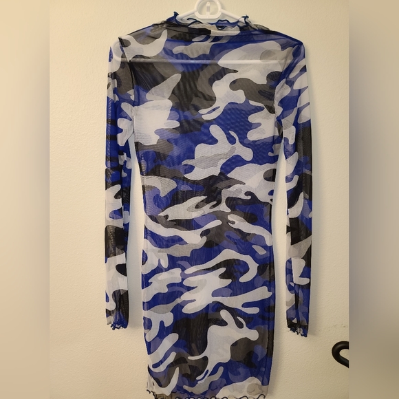 Forever 21 | Dresses | Blue Army Print Sheer Dress | Poshmark